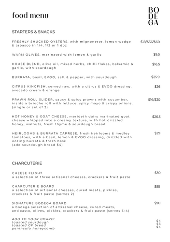 Menu – The Bodega