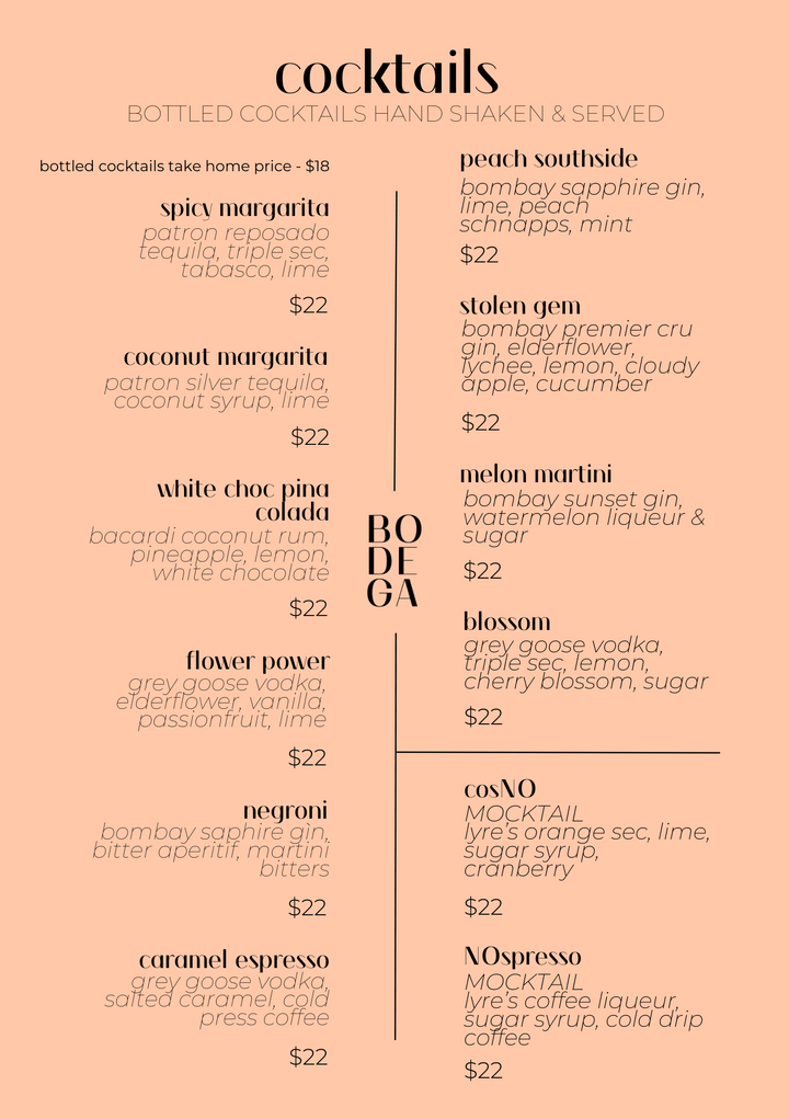Menu – The Bodega