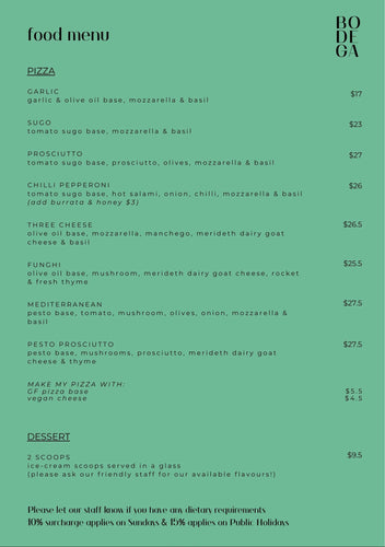 Menu – The Bodega