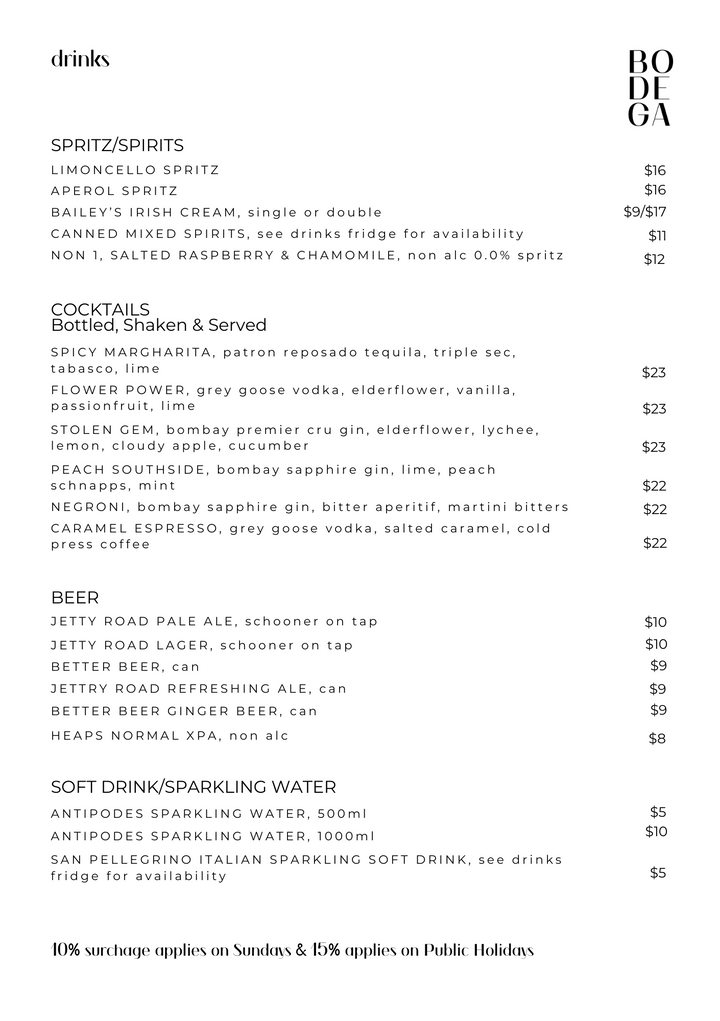 Menu – The Bodega